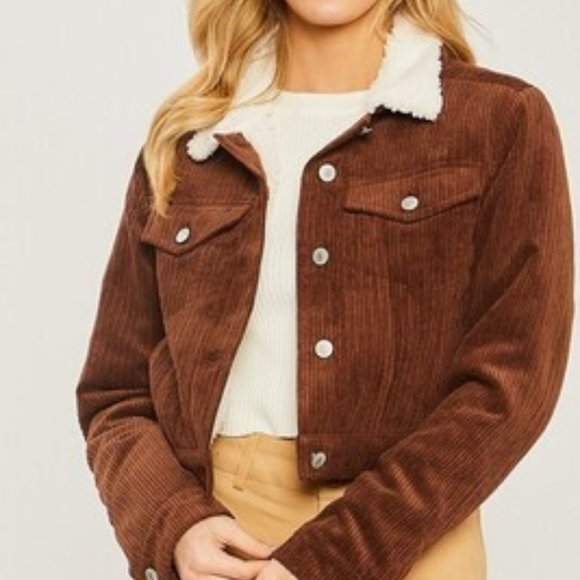 Love Tree | Jackets & Coats | Love Tree Brown Corduroy Cropped Sherpa ...